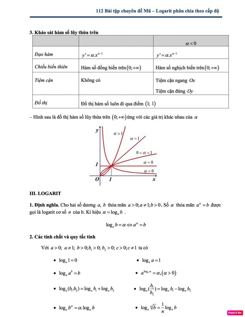 Bài tập phương trình mũ, bài tập logarit lớp 12 có đáp án
