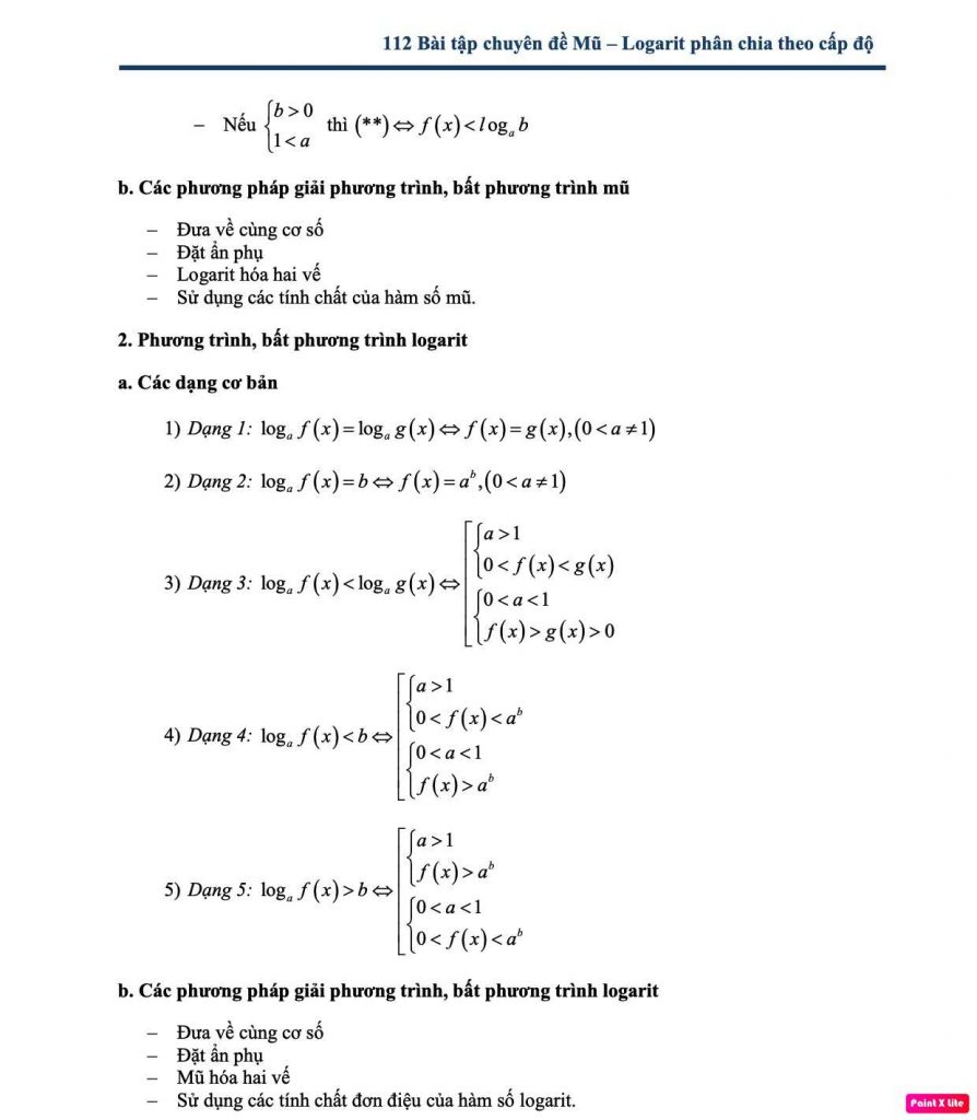 Bài tập phương trình mũ, bài tập logarit lớp 12 có đáp án